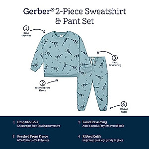 Gerber Baby Boys Toddler 2-Piece Fleece Sweatshirt and Jogger Set, Teal Guitars, 3T