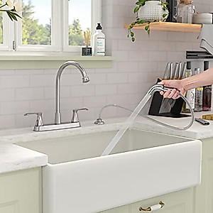GOWIN Brushed Nickel Kitchen Faucet with Side Sprayer, Two Handle High Arc 4 Holes 8 Inch Centerset Stainless Steel Kitchen Sink Faucet with Pull Out Sprayer,Grifos De Cocina
