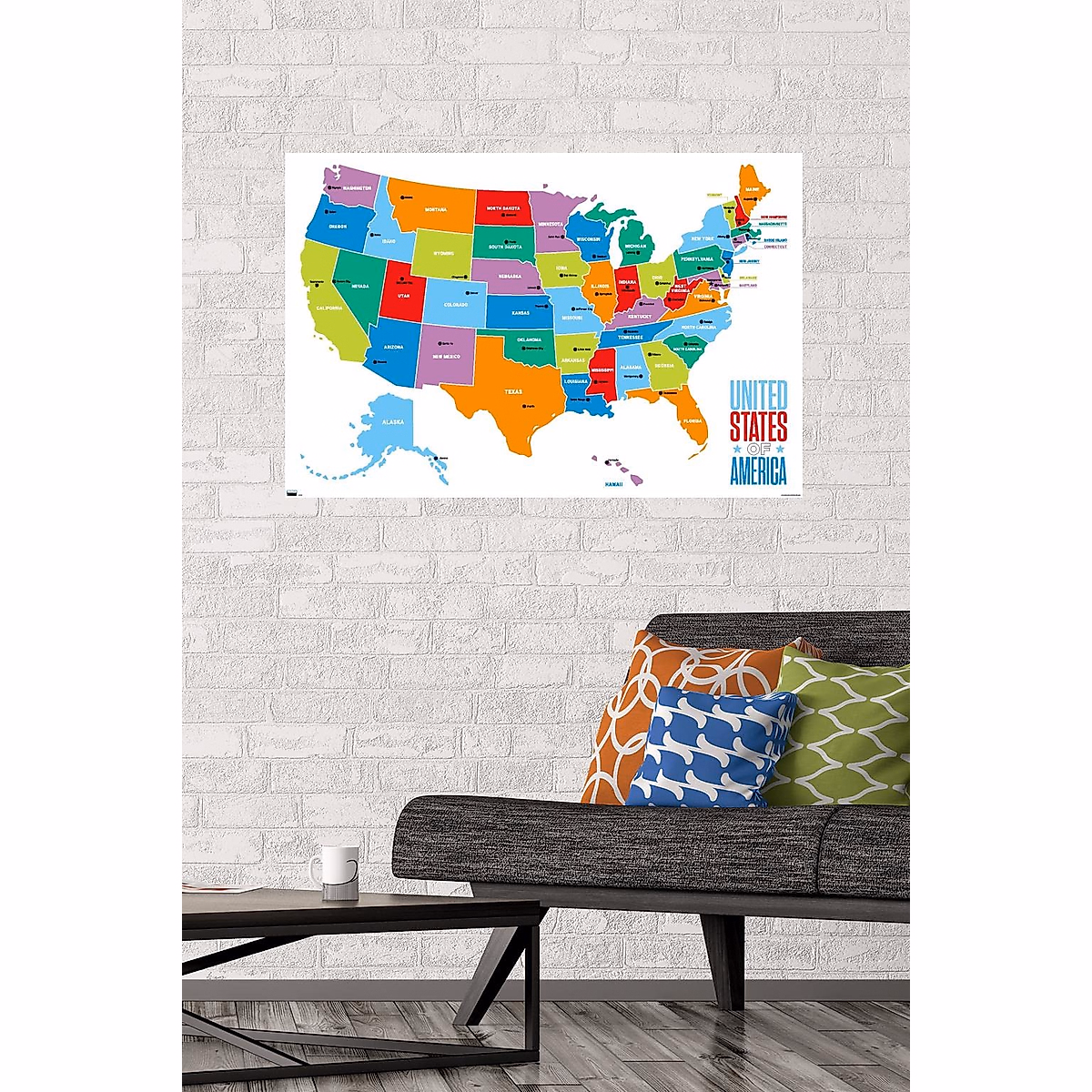 Trends International Map - United States Of America 2022 Wall Poster, 22.375" x 34", Poster & Mount Bundle