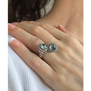 925 Sterling Silver Filigree Art Women Bypass Cocktail Ring, Gift Packed (Prasiolite, 11)