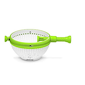 Dreamfarm Spina | Easy-To-Use Salad Spinner | Non-Scratch, Nylon Spinning Colander | Lettuce Spinner | Colander with Collapsible Handle | White & Green