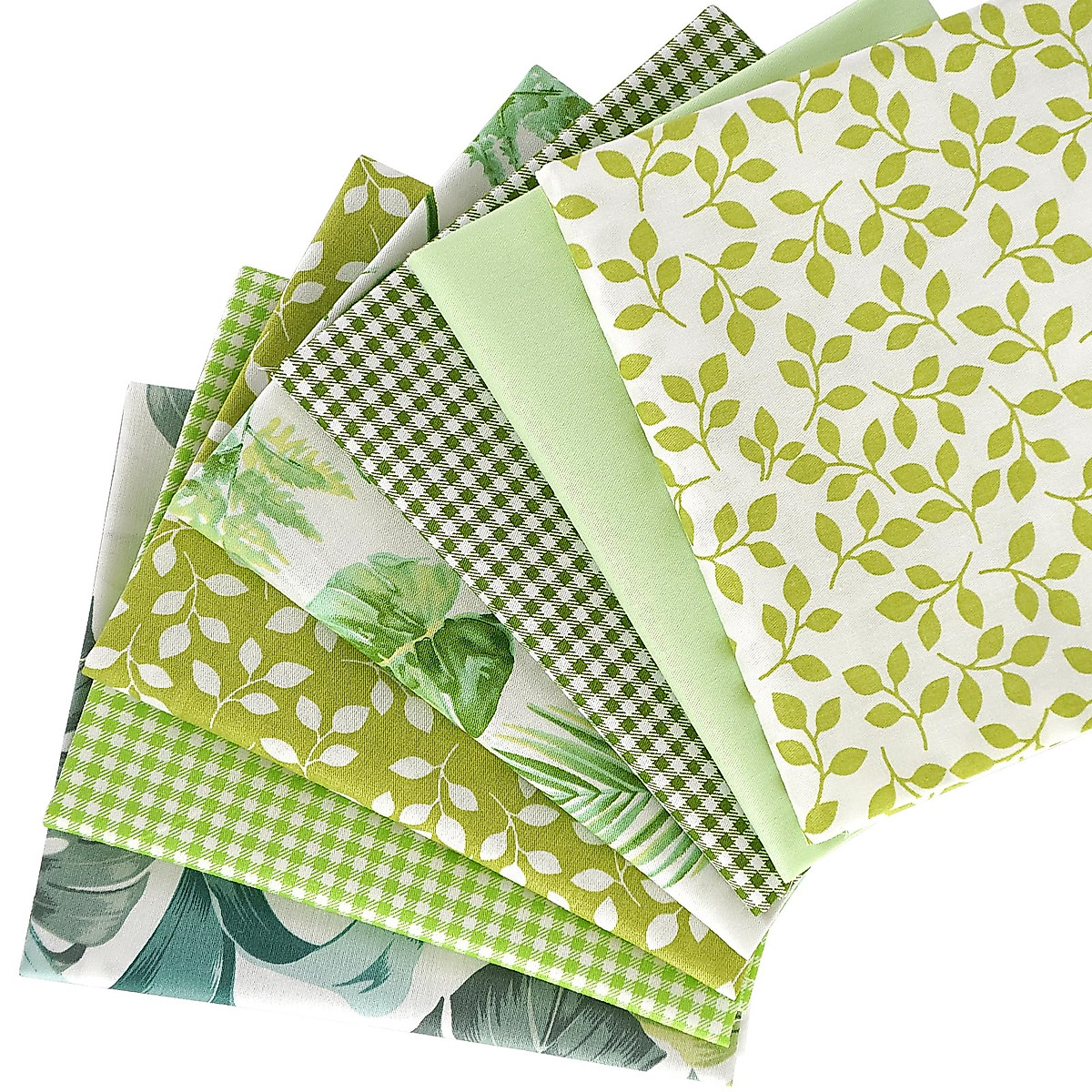 Gnognauq 7 Pieces Green Leaf Pattern Cotton Fabric Fat Quarter Bundles Pre-cut Fabric for Sewing Quilting