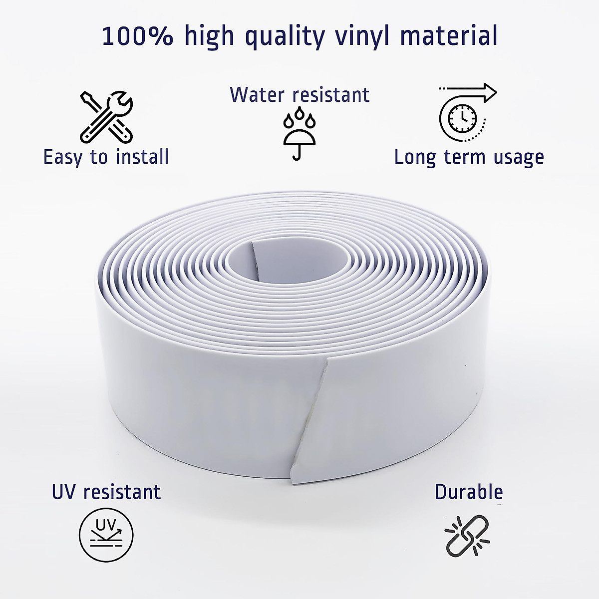 KOMORAX White 1.5" Wide 20' Length Chair Vinyl Strap Strapping for Patio Lawn Garden Outdoor Furniture Matte Finish Color