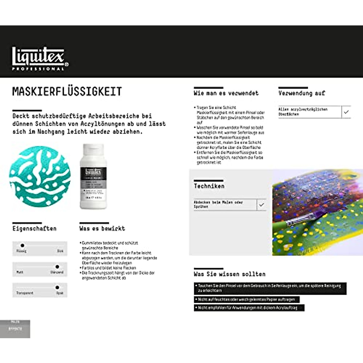 LIQUITEX Acrylic Masking Fluid Medium 118ML, Transparent