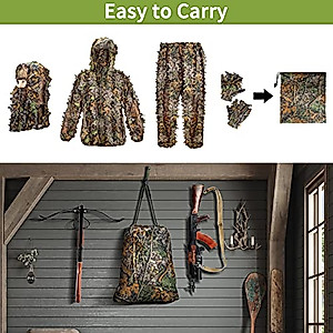 ELJGKKL Ghillie Suit, Adult 3D Leafy Suit for Hunting, Hunting Gear Including Hunting Clothes, Hunting Gloves, Leafy Face Mask and Bag, Lightweight Leafy Camo Suit for Jungle Hunting and Halloween, M