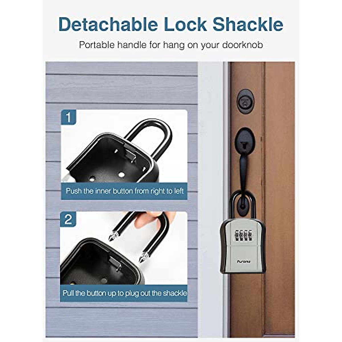 Puroma Key Lock Box, Portable Combination Lockbox Wall-Mounted Key Storage Box for House Keys, Resettable Code Safe Security Lock Box for Home, Office, Garage, Apartment Spare Key Storage (1 Pack)