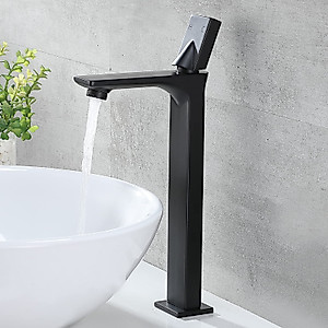 VAPSINT Tall Matte Black Bathroom Vessel Sink Faucet,Modern Single Handle Vessel Faucets Single Hole Vanity Mixer Bowl Tap Bathroom Sink Faucet with Water Hoses