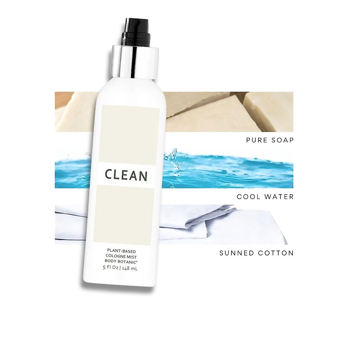 CLEAN ALCOHOL-FREE Fine Fragrance Mist by Body Botanic 5 Fl Oz 148 mL - the Simply Fresh Scent of Pure Soap, Cool Water and Clean Cotton - with Plant Extracts