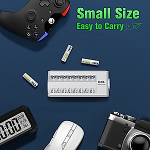 EBL AA AAA Battery Charger, 8-Bay Individual Charger for NiMH NiCD Rechargeable Batteries with AC Plug Fast Charging