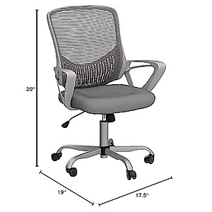 Home Office Chair Ergonomic Computer Desk Chair Mesh Mid-Back Height Adjustable Swivel Chair with Armrest, Grey