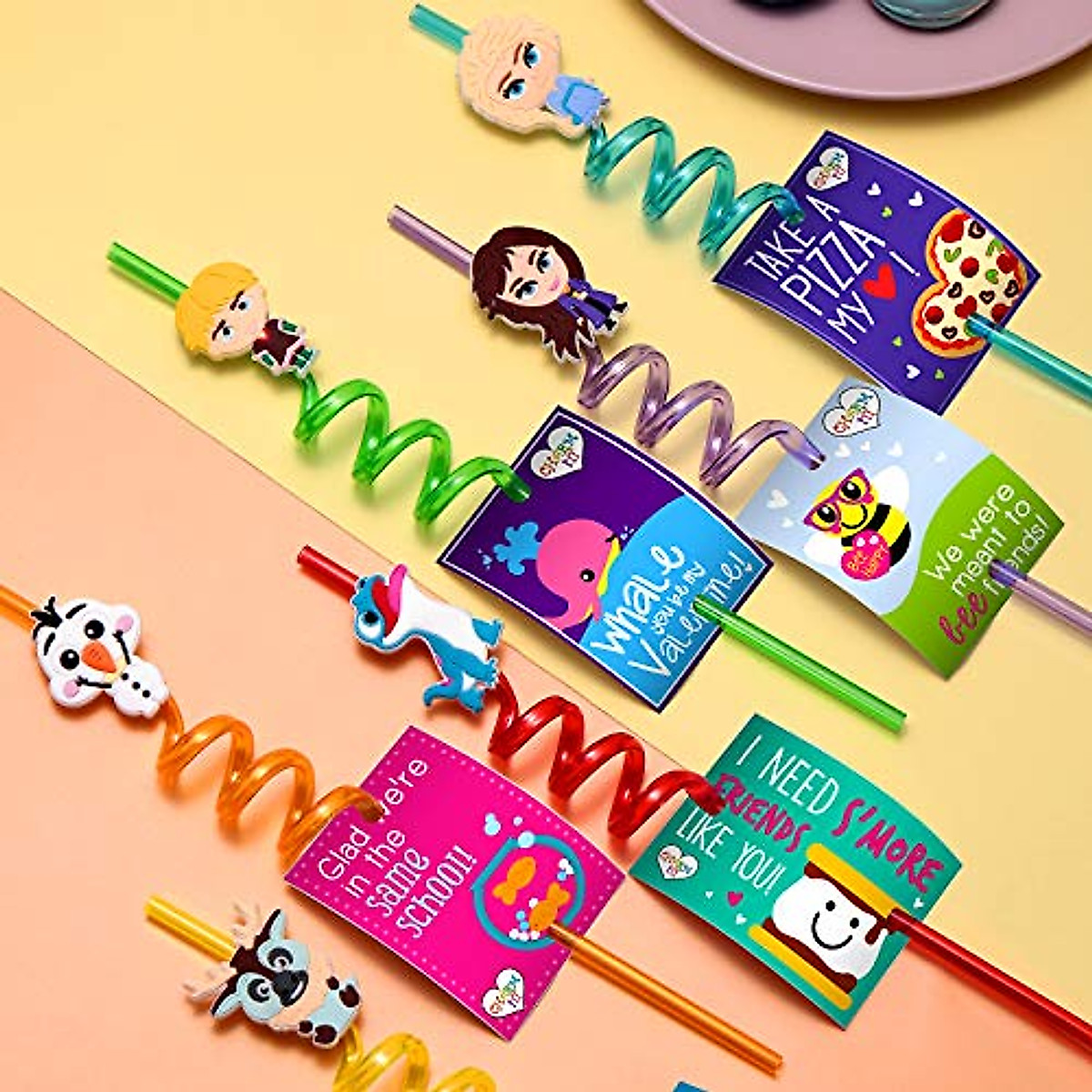 24 Frozens Elsa Straws with 2 Cleaning Brush 6 Designs Great for Birthday as Party Favors and Party Supplies