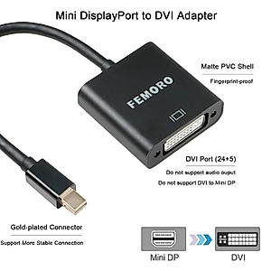 FEMORO Mini DisplayPort to DVI Adapter 2 Pack, MDP Display Port to DVI-D Adapter Male to Female (Thunderbolt and Thunderbolt 2 Port Compatible)