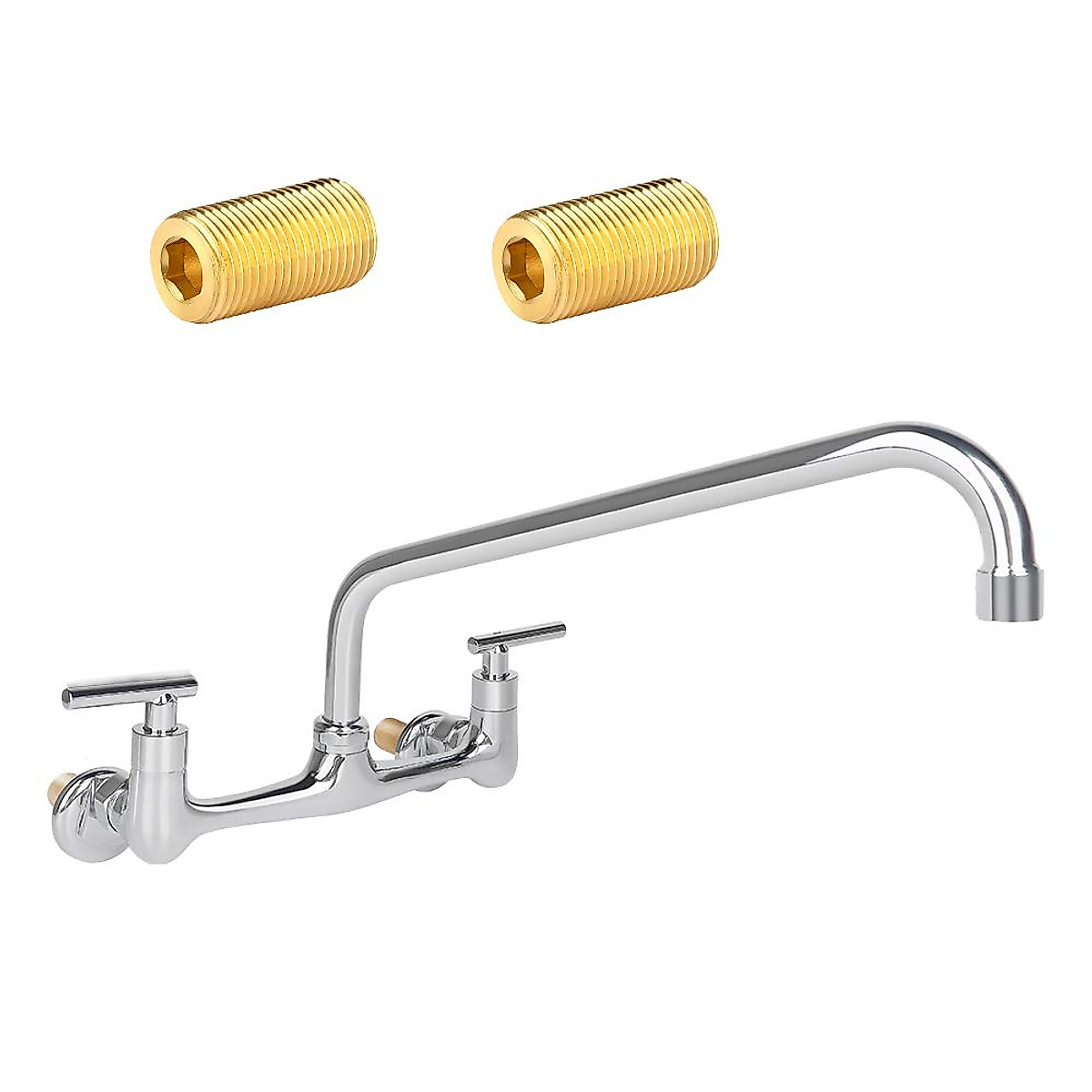 XIUBE Wall Mount Kitchen Sink Faucet with 14 inch Swivel Spout 8 Inch Center Commercial Sink Faucet for Compartment prep and Backsplash Mount Restaurant Sink 2-Handles Faucet Chrome Finish