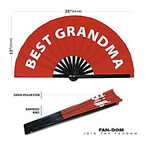 Best Grandma hand fan foldable bamboo circuit hand fan funny gag slang words expressions statement gifts Festival accessories Rave handheld Circuit event fan Clack fans (Red)