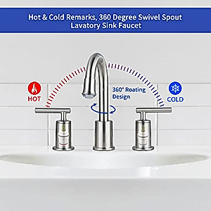VXV LED Bathroom Faucet Brushed Nickel, 8 Inch Widespread Bathroom Sink Faucets, 2-Handle 3 Hole Bathroom Lavatory Faucet, Basin Mixer Tap Faucet, Drain Assembly Included (LED-BN)