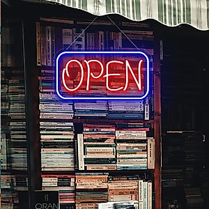 Neon Open Sign, Open Signs for Business, 16.5"x 8.4" Open Sign Led, Open Signs for Business Window With Adjustable Brightness, Open Neon Sign, Powered by USB with ON/OFF Switch
