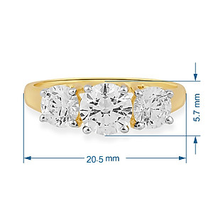 Jewelili 10K Yellow Gold 6.25 MM and 5 MM Round Cubic Zirconia 3 Stone Anniversary Ring, Size 6