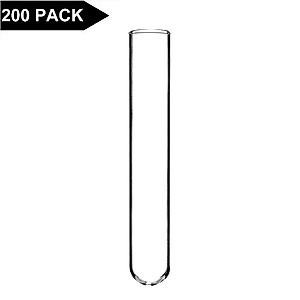 StonyLab 200 Pack Borosilicate Glass Round Bottom Test Tubes, 12 mm OD X 75 mm Length (200 Pack)