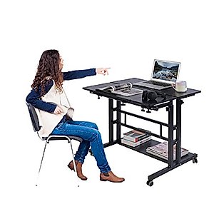 AIZ Mobile Standing Desk, Adjustable Computer Desk Rolling Laptop Desk Cart on Wheels Home Office Computer Workstation, Portable Laptop Stand Tall Table for Standing or Sitting, Black Willow