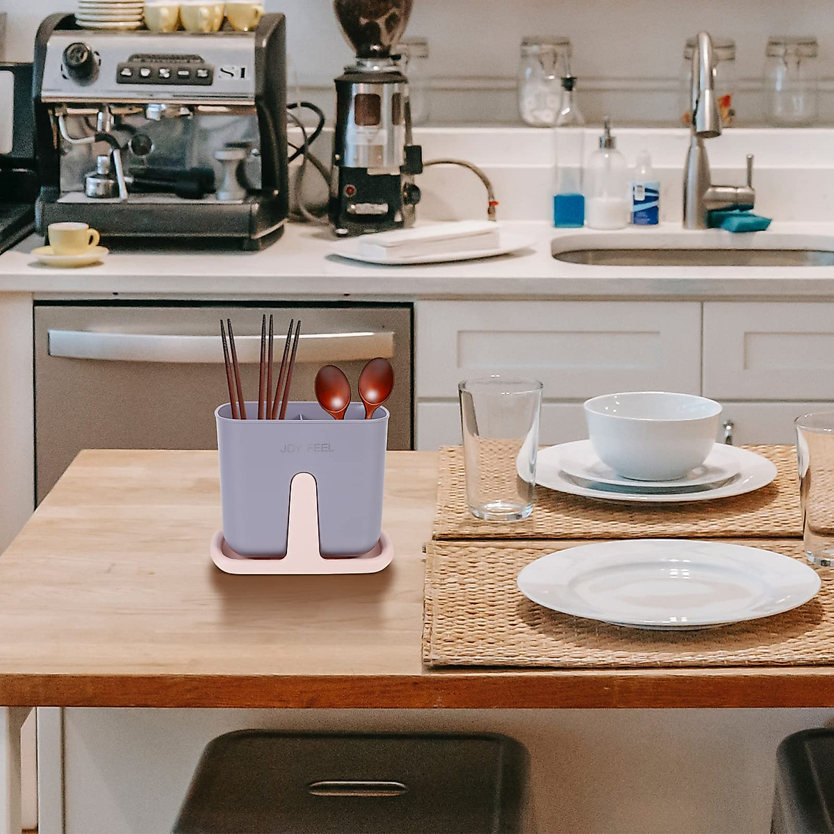 Hemoton Kitchen Utensil Holder Detachable Cutlery Drainer Sink Caddy Chopsticks Holder Spoons Fork Drain Rack Basket Organizer for Home Kitchen Countertop Purple Pink