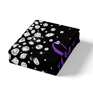 Feelyou Glitter Print (No Glitter) Diamond Bedding Set for Girls Pastel Zebra Comforter Cover Set Queen Size Get Naked Duvet Cover BedPurple Black White Bedspread Cover Bedding Collection 3Pcs