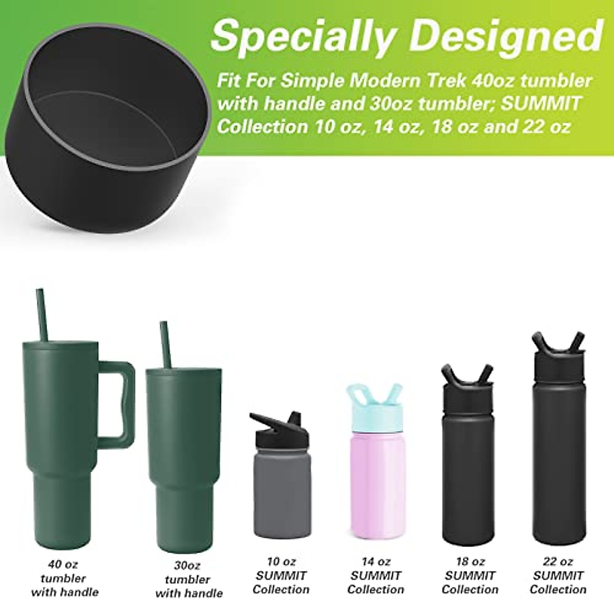 AIERSA 2Pcs Silicone Boot for Simple Modern Trek 40 oz Tumbler with Handle, Protective Water Bottle Bottom Sleeve Cover, Tumbler Accessories, Black