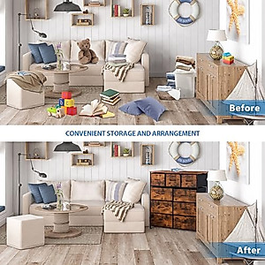 SUPER DEAL Dresser for Bedroom Fabric Dresser Storage Tower Tall Chest Organizer Unit with 9 Drawers for Living Room Nursery Entryway Closets, Steel Frame, Wood Top Rustic Brown