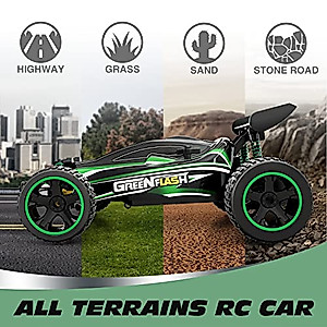 Tecnock RC Racing Car, 2.4GHz High Speed Remote Control Car, 1:18 2WD Toy Cars Buggy for Boys & Girls with Two Rechargeable Batteries for Car, Gift for Kids