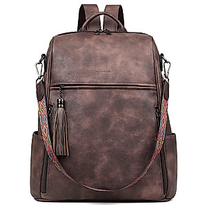 FADEON Laptop Backpack Purse for Women Large Designer PU Leather Laptop Bag, Ladies College Book Bag Shoulder Bags