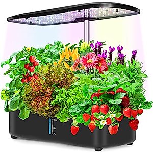 Hydroponics Growing System, Indoor Gardening System with LED Grow Light, 12 Pods Plant Germination Kit with Quiet Pump, Height Adjustable Indoor Grow Kit Countertop Garden Automatic Timer Black