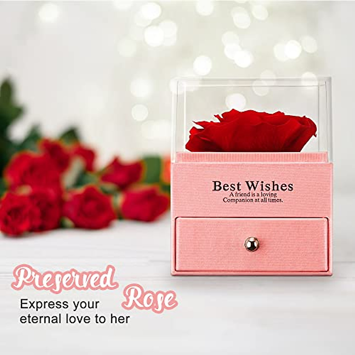 Preserved Red Real Rose with I Love You Necklace in 100 Languages, Eternal Enchanted Rose Flower Gifts for Women Mom Wife Girlfriend Valentines Day Anniversary Mothers Day Birthday Gifts for Her