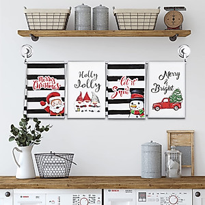 Christmas Kitchen Towels Black White Stripe Hand Towels Xmas Absorbent Dishcloths Winter Holiday Kitchen Decor Snowman Santa Dish Tea Towels Merry Bright Tea Towel for Home Kitchen Supplies 4PCS