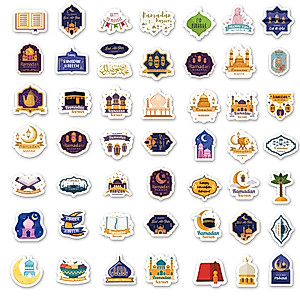 100 Pcs Ramadan and Eid Stickers, Ramadan Mubarak Eid Mubarak Stickers for Kids and Adult, Islamic Ramadan Karrem Stickers for Home Decorations Gift Bags Laptop Skateboard Water Bottles Scrapbook