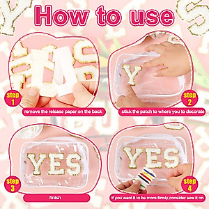 White Chenille Letters Self-Adhesive Patches: KINGSOW 52PCS Self Adhesive Varsity Iron on Letter Patches Stick on Embroidered Patch for Clothing