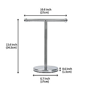 Qflushor Hand Towel Holder Stand, Stainless Steel Silver T-Shape Fingertip Towel Bar Rack Stand, Hand Towel Stand for Bathroon Vanity Countertop