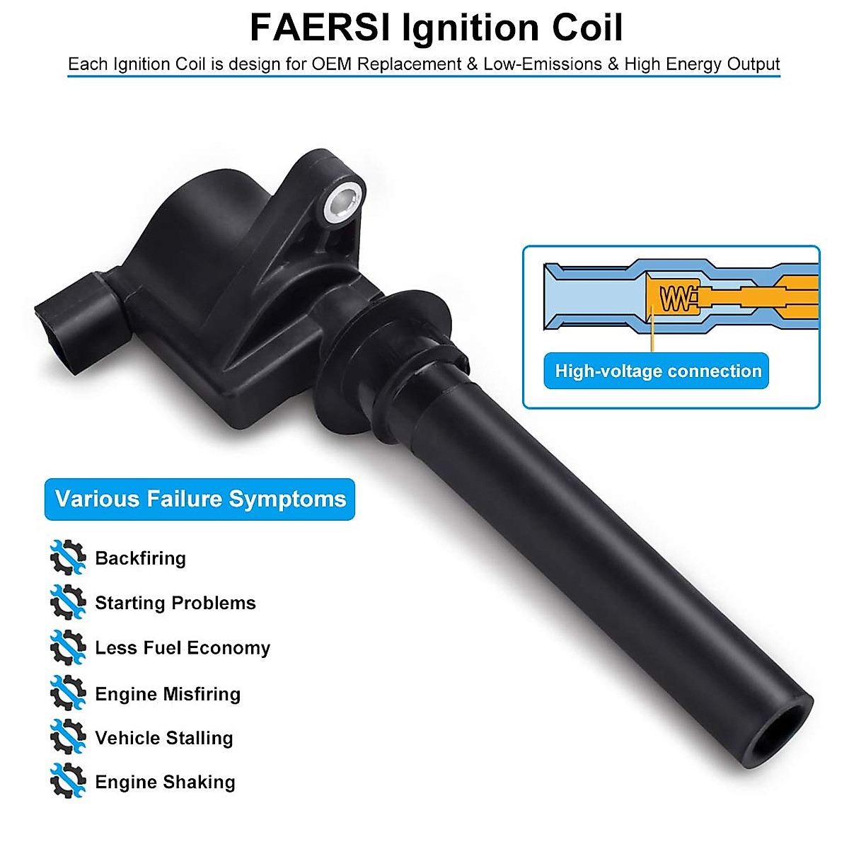 FAERSI Pack of 6 Ignition Coil Compatible with Ford Escape Five Hundred Freestyle Taurus Mazda 6 MPV Tribute Mercury Mariner Montego Sable 3.0L V6 Models Replace OE# 18LZ-12029-AA, DG513,DG500