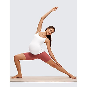 CRZ YOGA Butterluxe Y Back Maternity Tank Tops for Women Ruched Pregnancy Basic Camisole Sleeveless Athletic Yoga Shirts White Large