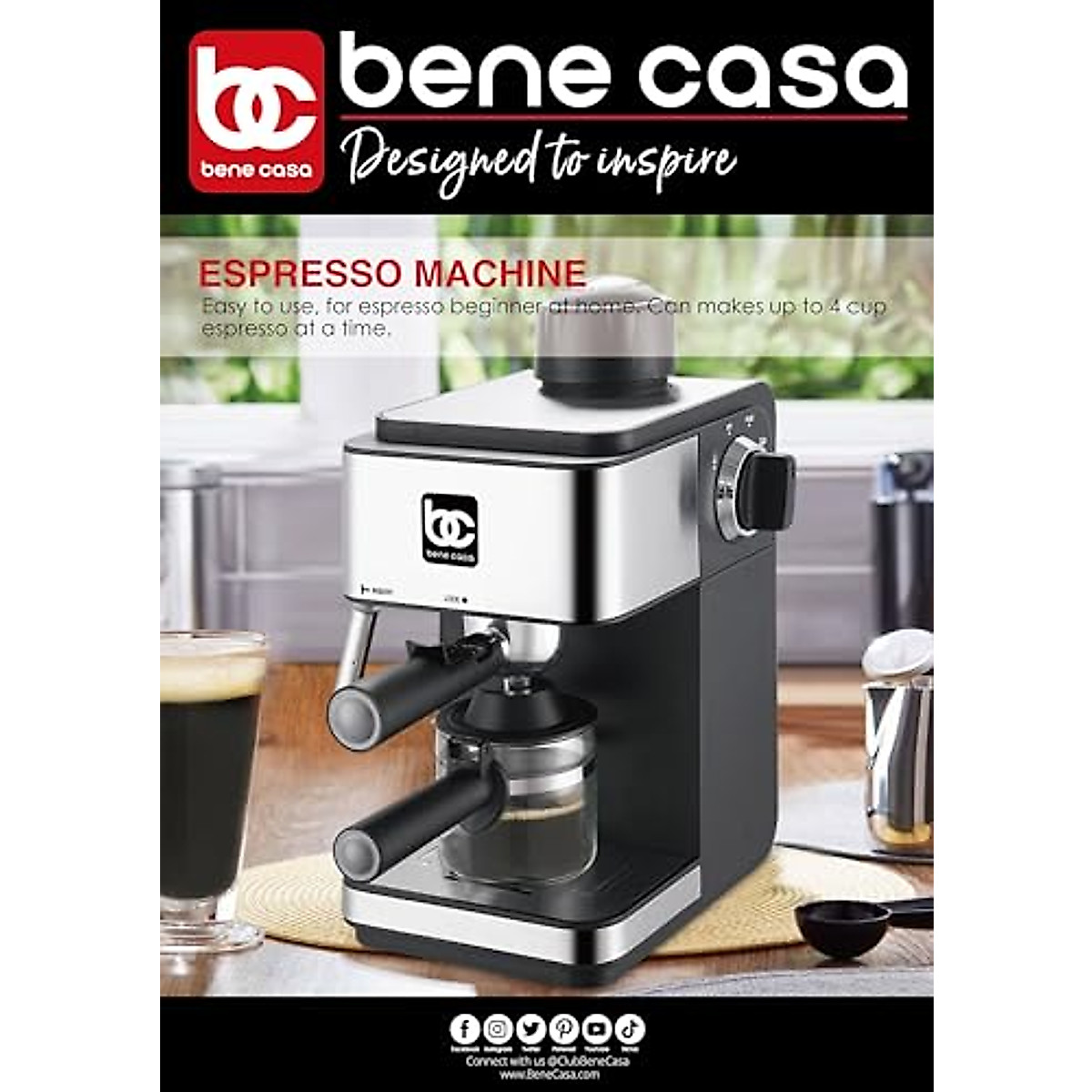 Bene Casa BC-99189 Espresso Maker, 4-Cup