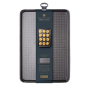 MasterClass KCMCCB3 Crusty Bake Perforated Baking Tray with PFOA Non Stick, Robust 1 mm Carbon Steel, 39 x 27 cm, Grey