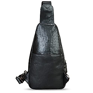 FEIGITOR Genuine Leather Sling Bag Retro Crossbody Sling Backpack Handmade Chest Shoulder Bag Daypack Purse Fanny Pack (Black)