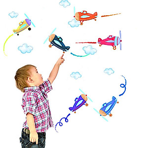 Colourful Aircrafts Jet Plane Wall Decals - Airplane Fighter Jet Copter Show Wall Sticker - Aviation Gift Boys Kids Nursery Wall Decal Stickers Home Decor