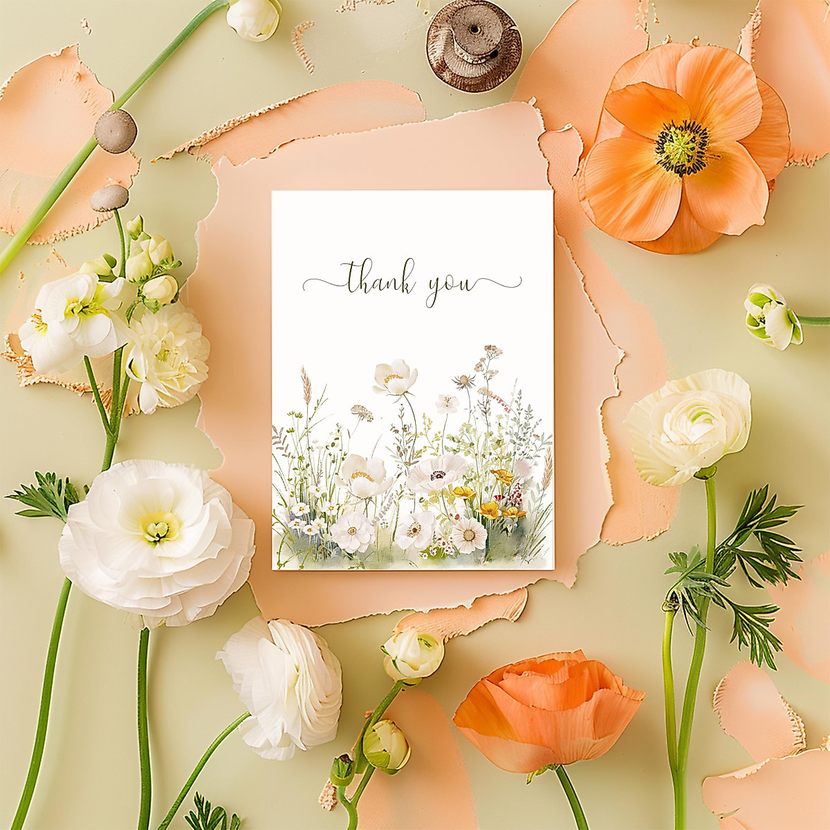 Floral Thank You Cards With Envelopes,20Pack - 4x6 Thank You Cards Set,Perfect Thank You Cards Bulk For All Occasions,incl. Baby Shower, Wedding, Birthday Party, Greeting (Olive green wildflowers)