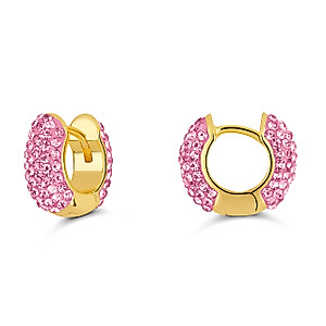 MILLA Neon Colorful Hoop Earrings - Sparkly Red Hoop Earrings, Cute Pink Hoop Earrings, Tiny Purple Earrings for Women, Royal Blue Earrings for Women & More (October - Pink)