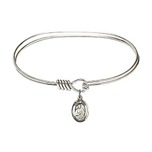 7 inch Oval Eye Hook Bangle Bracelet w/St. Jude Thaddeus in Sterling Silver