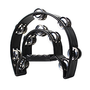YMC TAM20-BLACK Double Row Tambourine - Metal Jingles Hand Held Percussion Ergonomic Handle