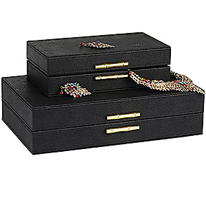 ZIKOUL Modern Decor Box Black Shagreen Leather Decorative boxes with lids for Home Decor Wooden Box With Hinged Lid