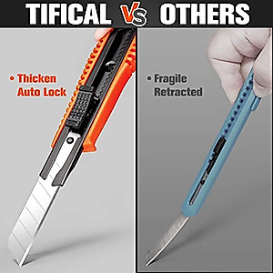 TIFICAL Box Cutter, Multi-Purpose Utility Knife for Cutting Depth, Box Cutter Retractable with 18MM-Wide 10 Blades for Replacement, Anti-Slip Handle Box Knife for Cartons, Cardboard And Boxes (Orange)