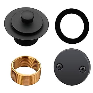 Black tub Drain Lift &Turn Tub Trim Set with Two-Hole Overflow Faceplate Conversion Kit Assembly, Hidrop Bathtub Drain Replacement Trim Kit and Universal Fine/Coarse Thread, Matte Black