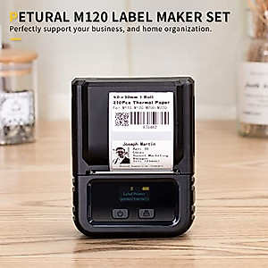Petural M120 Label Maker-Barcode Label Printer, 3 Rolls Labels Set Bluetooth Label Maker, Thermal Portable Mini Label Maker Machine for Barcode,Qr Code,Small Business,Home Labeling,Address etc,Black