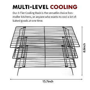 Shellkingdom Cooling Racks, Stainless Steel Non-Stick Baking Racks And Oven Safe Wire Cool Racks for Cookies, Cakes and Baking,3-Tier,Foldable